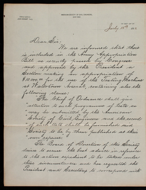 John Bogart to Thomas Lincoln Casey, July 15, 1882 - Digital Commonwealth