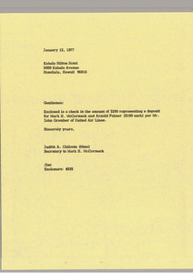 Letter from Judy A. Chilcote to Kahala Hilton Htoel - Digital Commonwealth