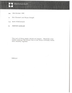 Memorandum from Mark H. McCormack to Eric Drossart and Bryan Cowgill ...