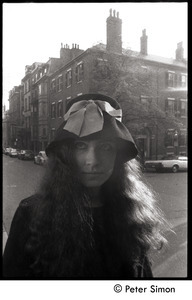 Sarah, standing at an intersection, Beacon Hill - Digital Commonwealth
