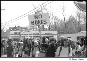 Occupiers marching with backpacks toward Seabrook Nuclear Power Plant ...