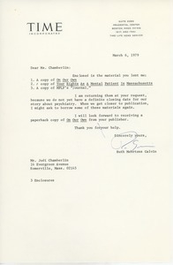 Letter from Ruth Galvin to Judi Chamberlin - Digital Commonwealth