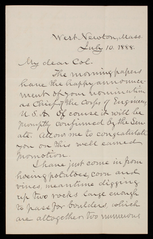 Horatio King to Thomas Lincoln Casey, July 10, 1888 - Digital Commonwealth