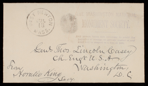 Horatio King to Thomas Lincoln Casey, July 18, 1890 - Digital Commonwealth