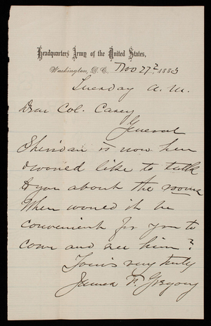 James F. Gregory to Thomas Lincoln Casey, November 27, 1883 - Digital ...