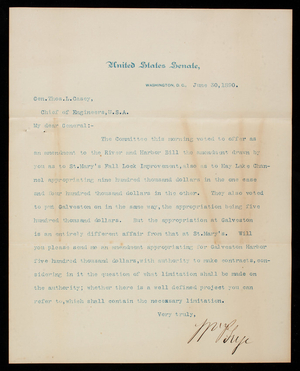 Senator [William] Frye to Thomas Lincoln Casey, June 30, 1890 - Digital ...
