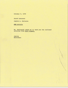 Memorandum from Judy A. Chilcote to Sarah Lourenco - Digital Commonwealth