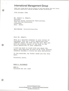 Letter from Mark H. McCormack to Robert L. Edgell - Digital Commonwealth