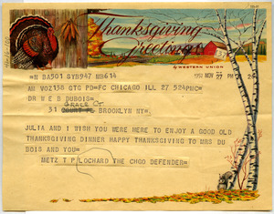Telegram from Metz T. P. Lochard to W. E. B. Du Bois - Digital Commonwealth