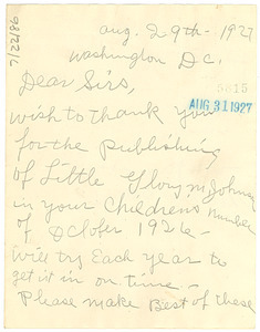 Letter from Lenora Johnson to Crisis - Digital Commonwealth