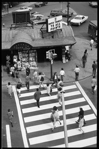 Harvard Square: bird's-eye view, looking east, of people crossing the ...