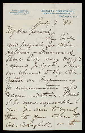 James F. Gregory to Thomas Lincoln Casey, July 7, 1890 - Digital ...