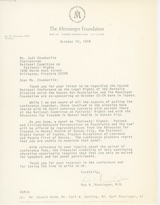 Letter from Roy W. Menninger to Judi Chamberlin - Digital Commonwealth