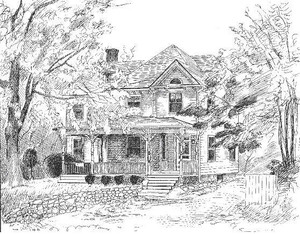 Pen and ink drawing of captain John Reynolds house - Digital Commonwealth
