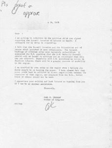 Draft of letter from Paul Tsongas to signers of a petition regarding ...