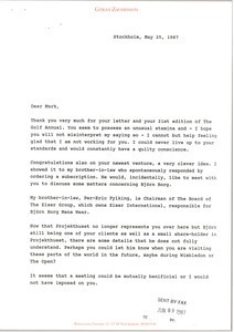Letter from Goran Zachrisson to Mark H. McCormack - Digital Commonwealth