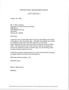 Letter from Mark H. McCormack to F. Ross Johnson - Digital Commonwealth