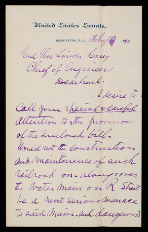 [Senator Francis Cockrell] to Thomas Lincoln Casey, February 10, 1890 ...