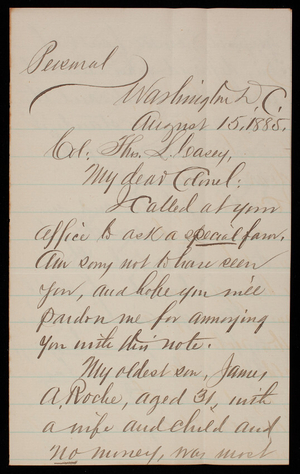 [James] R. Roche to Thomas Lincoln Casey, August 15, 1885 - Digital ...