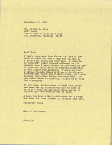 Letter from Mark H. McCormack to Joseph S. Agee - Digital Commonwealth
