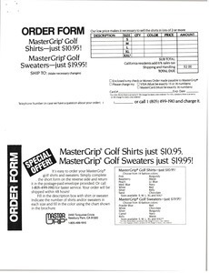 Master Grip Golf order form - Digital Commonwealth
