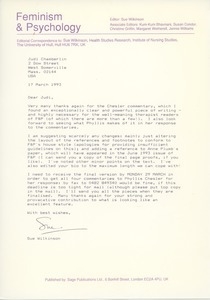 Letter from Sue Wilkinson to Judi Chamberlin - Digital Commonwealth