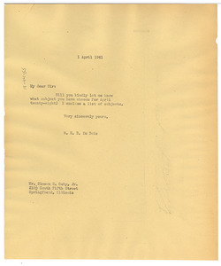Letter from W. E. B. Du Bois to NAACP Springfield branch - Digital ...