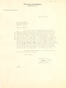 Letter from Abram Harris to W. E. B. Du Bois - Digital Commonwealth