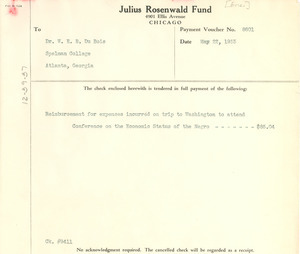 Payment voucher from Julius Rosenwald Fund to W. E. B. Du Bois ...
