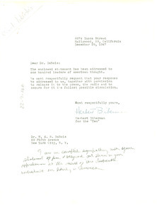 Letter from Herbert Biberman to W. E. B. Du Bois - Digital Commonwealth