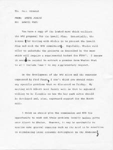 Memo From Steve Joncas, to Paul Tsongas, re: Lowell Park - Digital ...