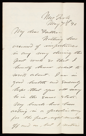 Thomas Lincoln Casey, Jr. to Thomas Lincoln Casey, May 7, 1892 ...
