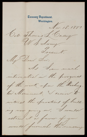 [Jacob Hart] Ela to Thomas Lincoln Casey, November 18, 1881 - Digital ...