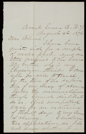 Captain James F. Gregory to Thomas Lincoln Casey, August 4, 1876 ...