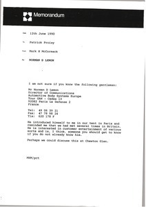 Memorandum from Mark H. McCormack to Patrick Proisy - Digital Commonwealth