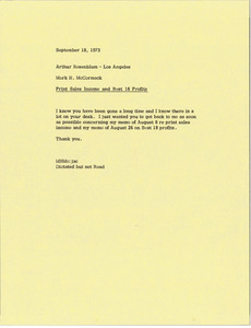 Memorandum from Mark H. McCormack to Arthur Rosenblum - Digital ...