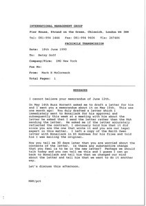Fax from Mark H. McCormack to Betsy Goff - Digital Commonwealth