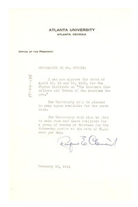 Memorandum from Rufus E. Clement to W. E. B. Du Bois - Digital Commonwealth