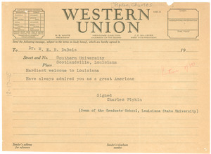 Telegram from Charles Pipkin to W. E. B. Du Bois - Digital Commonwealth