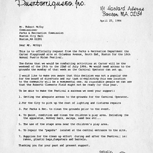 Letter from Awilda Ramos to Robert McCoy requesting use of Carter ...
