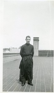 Ring, James W., on roof of Saint Mary's Hall - Digital Commonwealth