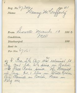 Tewksbury Almshouse Intake Record: McCafferty, Henry - Digital Commonwealth