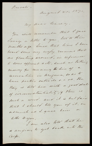Colonel [George] H. Mendell to Thomas Lincoln Casey, August 21 1871 ...