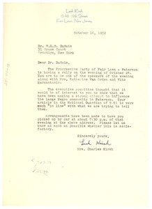 Letter from Progressive Party of New Jersey to W. E. B. Du Bois ...