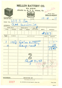 Receipt from Mellen Battery Co. - Digital Commonwealth