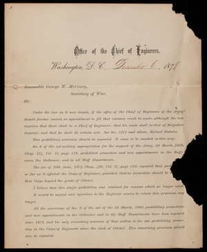 General [Andrew] A. Humphreys to George W. McCrary, December 6, 1878 ...