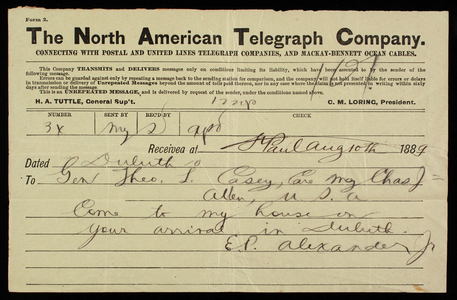 [Edward] P. Alexander Jr. to Thomas Lincoln Casey, August 10, 1889 ...