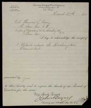 John Bogart to Thomas Lincoln Casey, March 27, 1885 - Digital Commonwealth