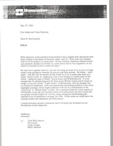 Memorandum from Mark H. McCormack to Eric Jonke and Vinny Burniske ...
