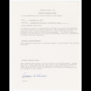 Monthly program report for homebuyers savings and investment group ...